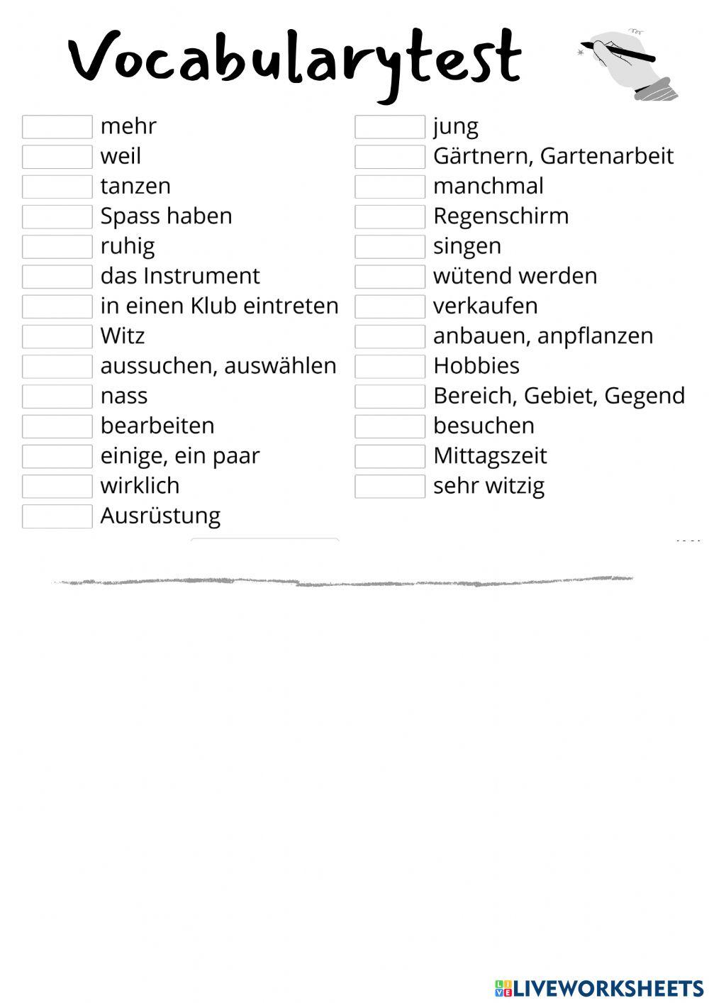 Vocabulary Test Access 1 Unit 3 worksheet | Live Worksheets
