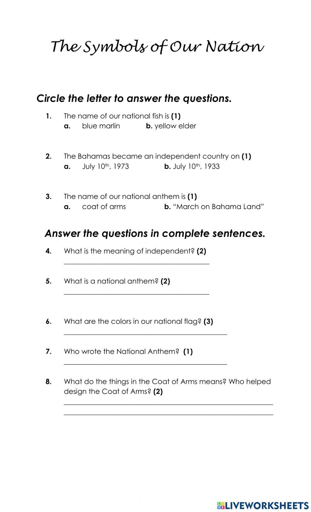 IDU- The Symbols of Our Nation online exercise for | Live Worksheets