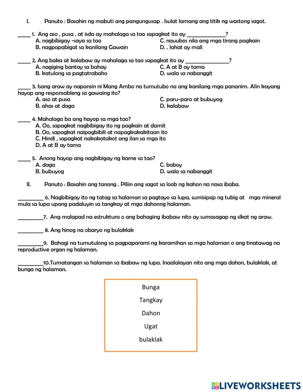 Hayop at halaman | Free Interactive Worksheets | 694840