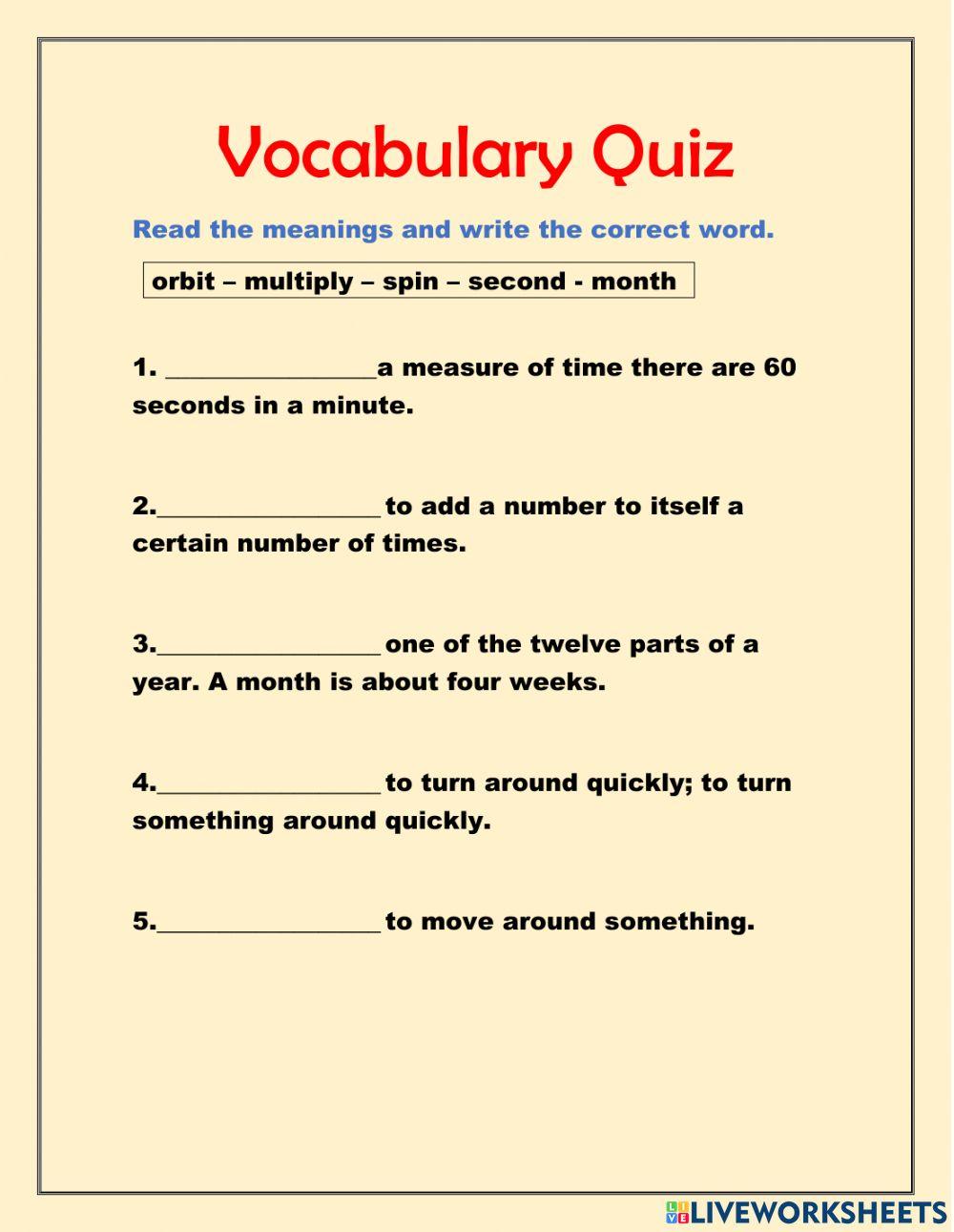 Vocabulary online exercise for 3 | Live Worksheets