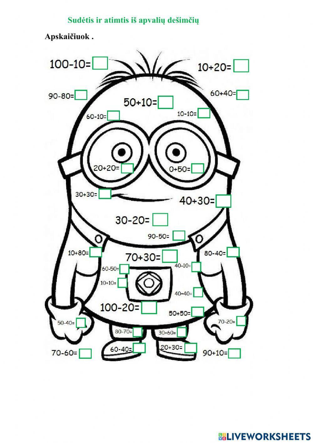 Sudėtis ir atimtis worksheet | Live Worksheets