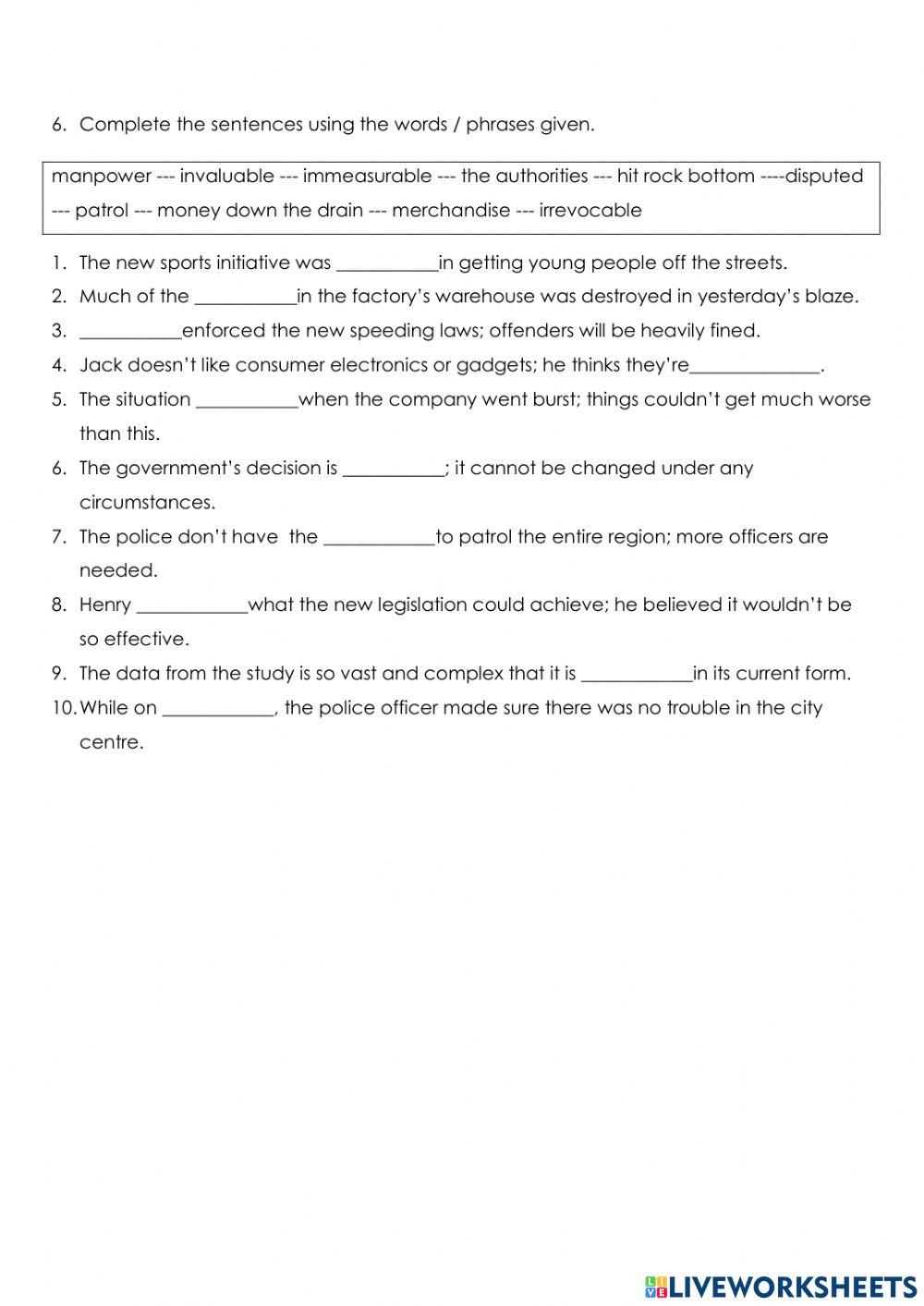C2, vocabulary module 5 worksheet | Live Worksheets