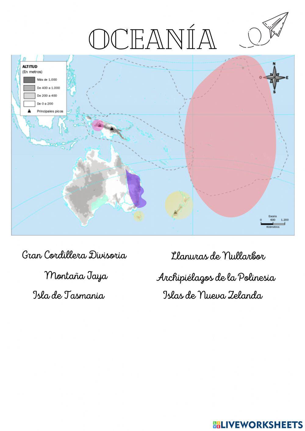 Oceania Relieve worksheet | Live Worksheets
