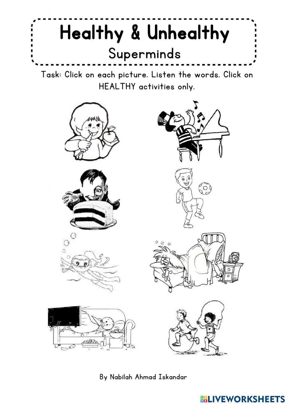 Healthy & Unhealthy Activities worksheet | Live Worksheets