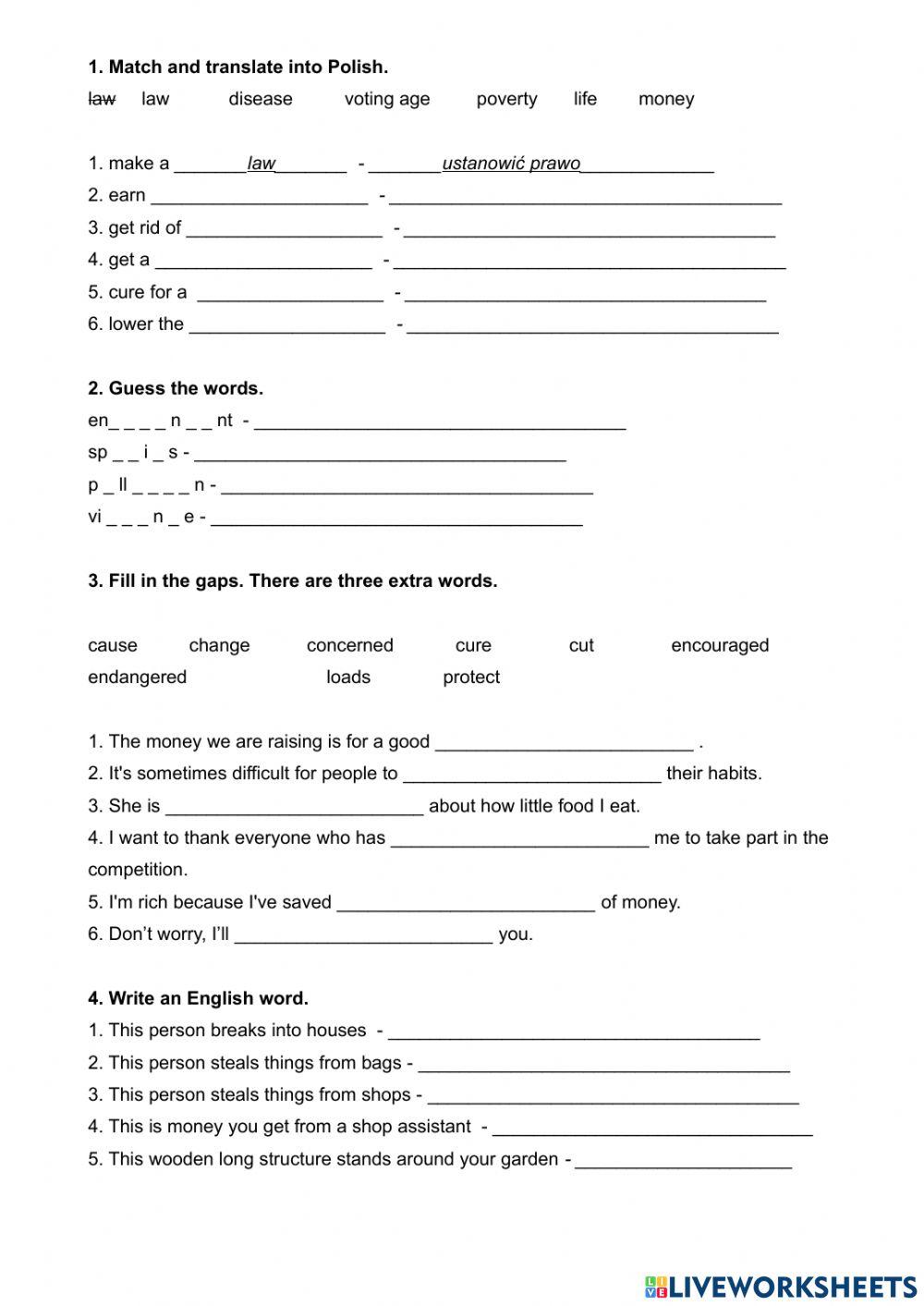 Vocabulary revision exercise for Pre-intermediate | Live Worksheets