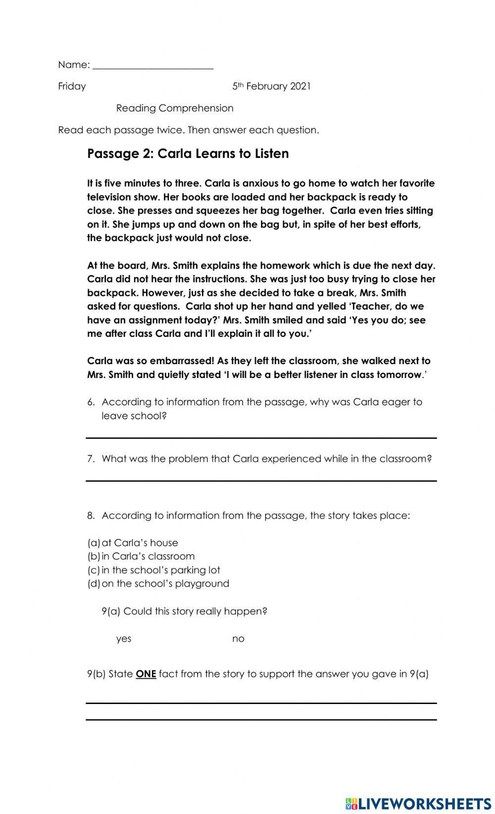 Reading comp- easter worksheet | Live Worksheets