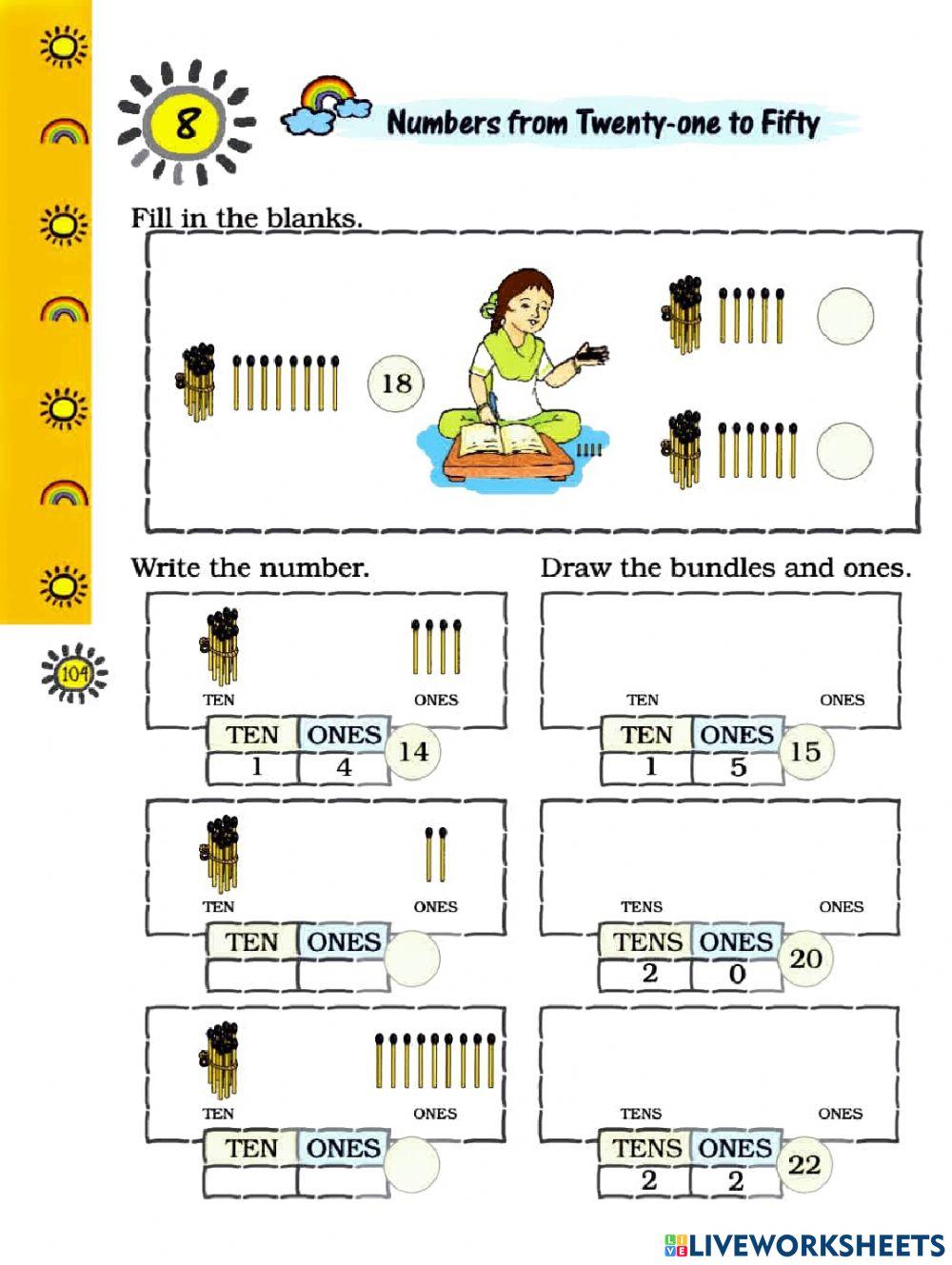 Numbers twentyone to fifty worksheet | Live Worksheets