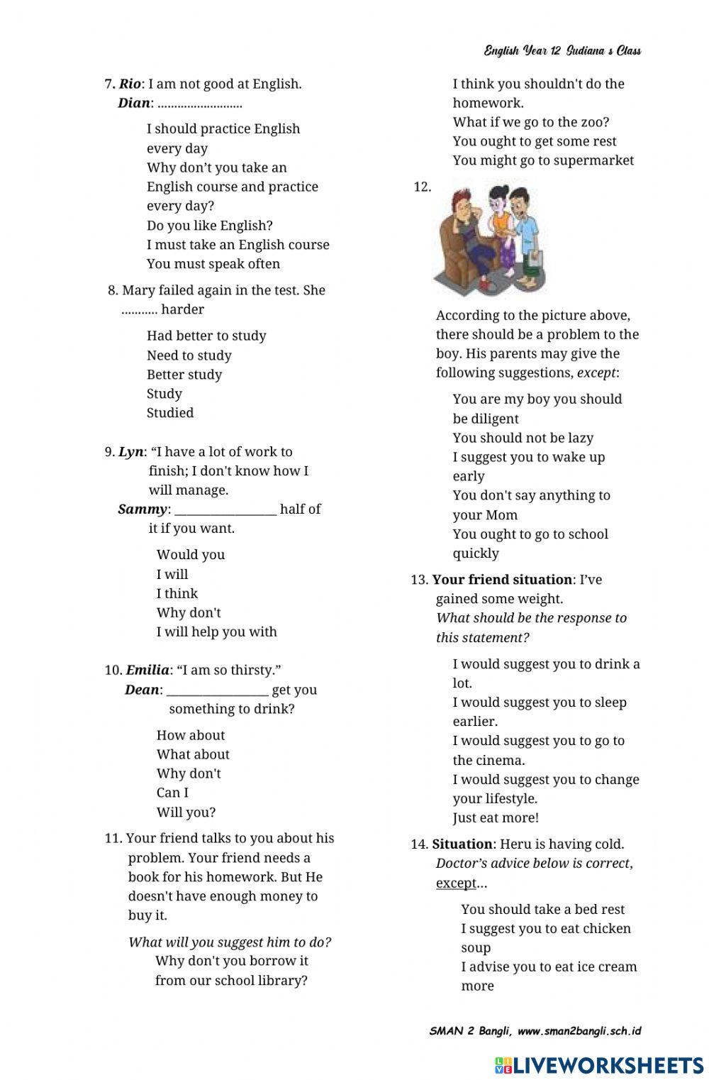 Expressing Suggestions (Yr. 12) 6404821 | sudiana66