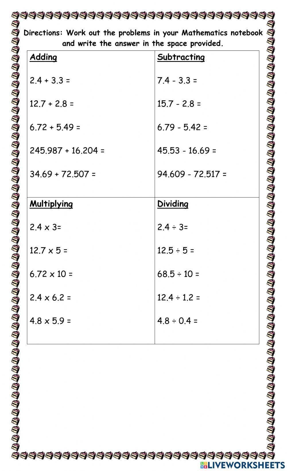 Decimal Mixed Operations Worksheets Mix Operation Decimals | TPT Decimal Mixed Operations Worksheets Mix Operation Decimals | TPT