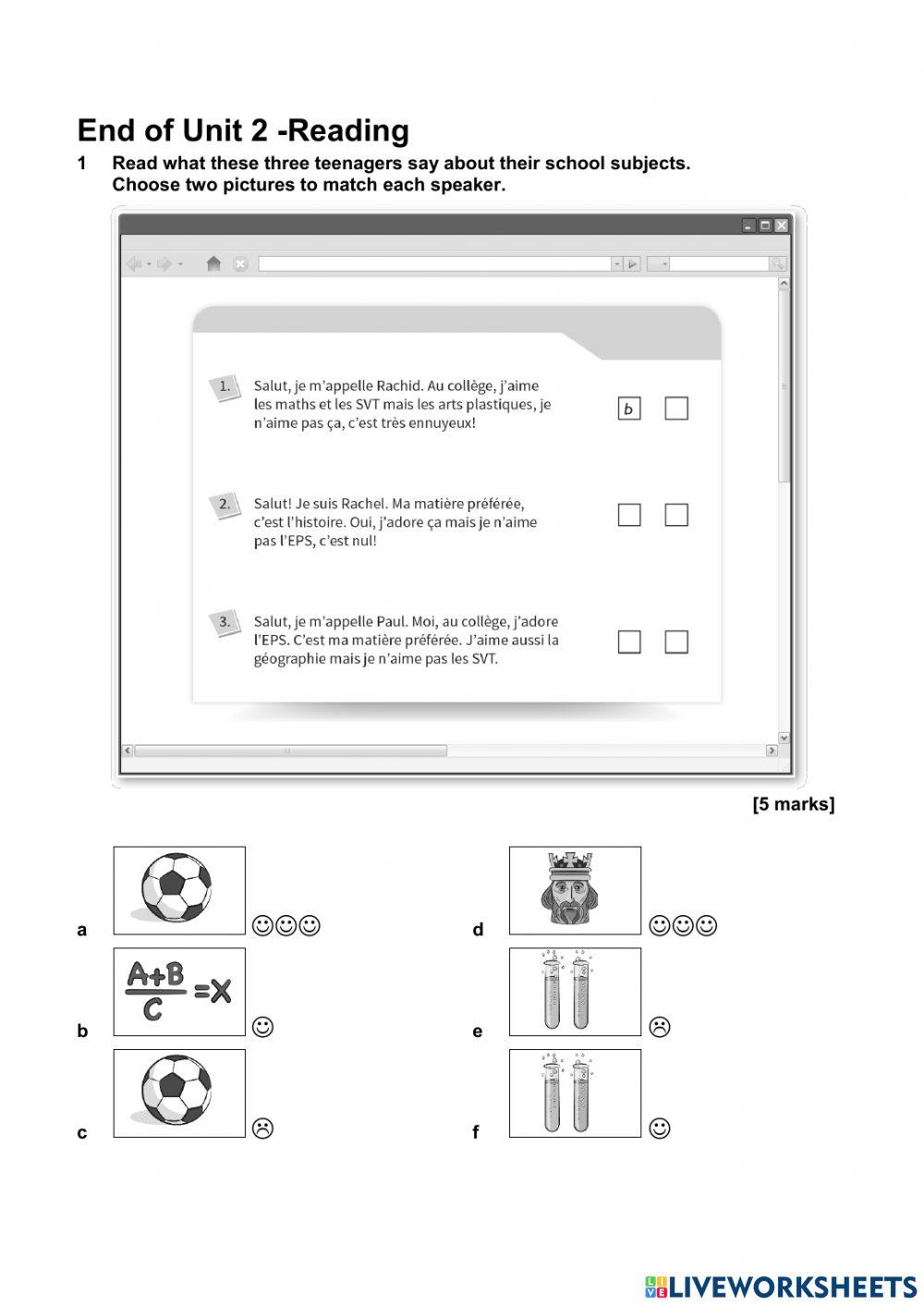 Y7 Allez 1 EOU 2 Reading Assessment | hargreavesv