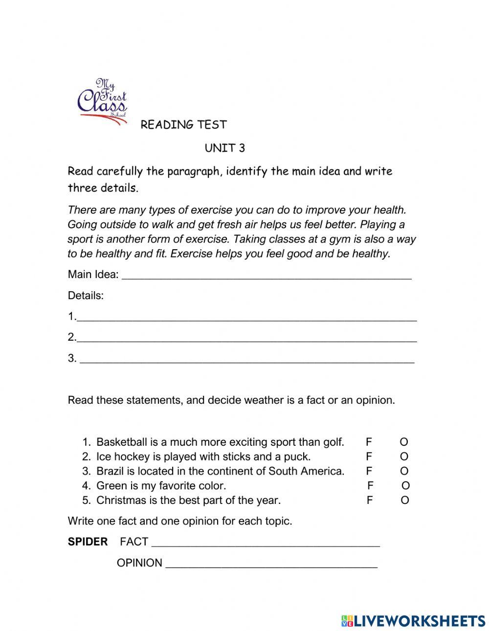 Reading online exercise for level 2 | Live Worksheets