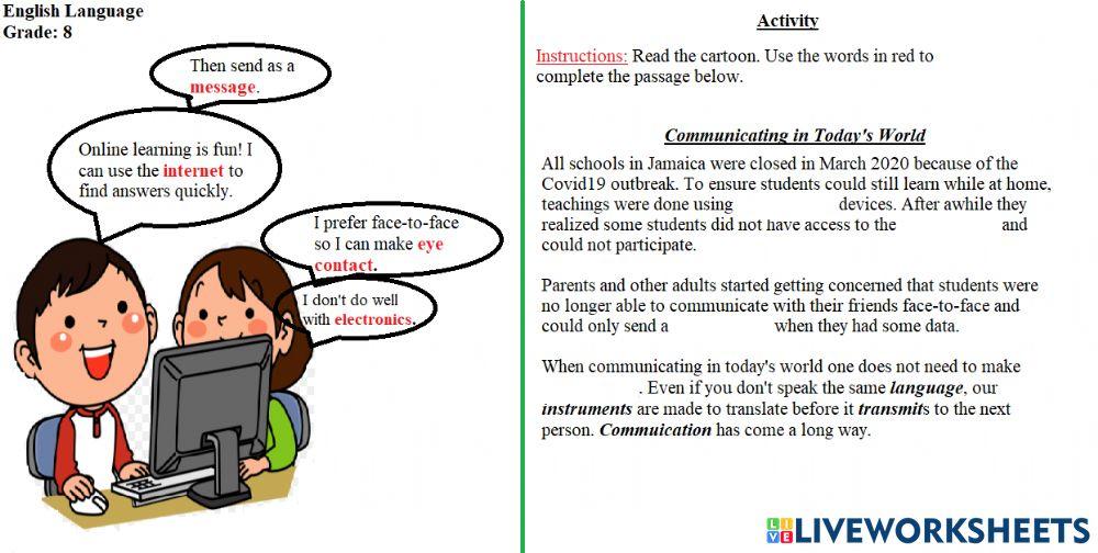 Communication online pdf exercise for 4-8 | Live Worksheets