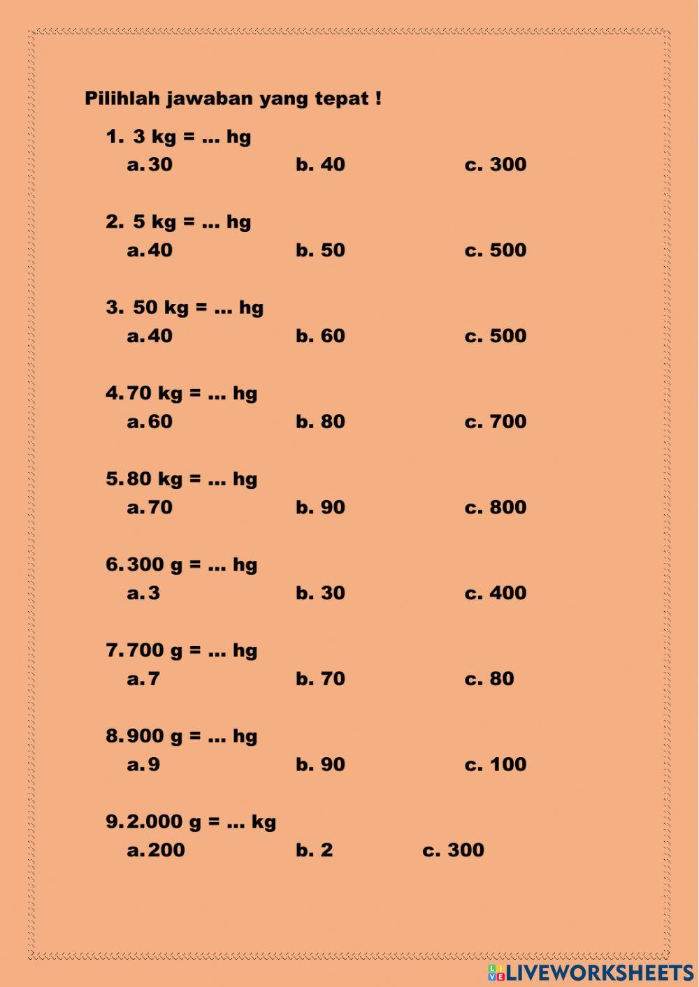 Satuan berat | Live Worksheets