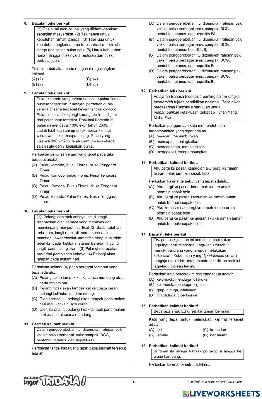 Kalimat Efektif & Huruf Kapital worksheet | Live Worksheets