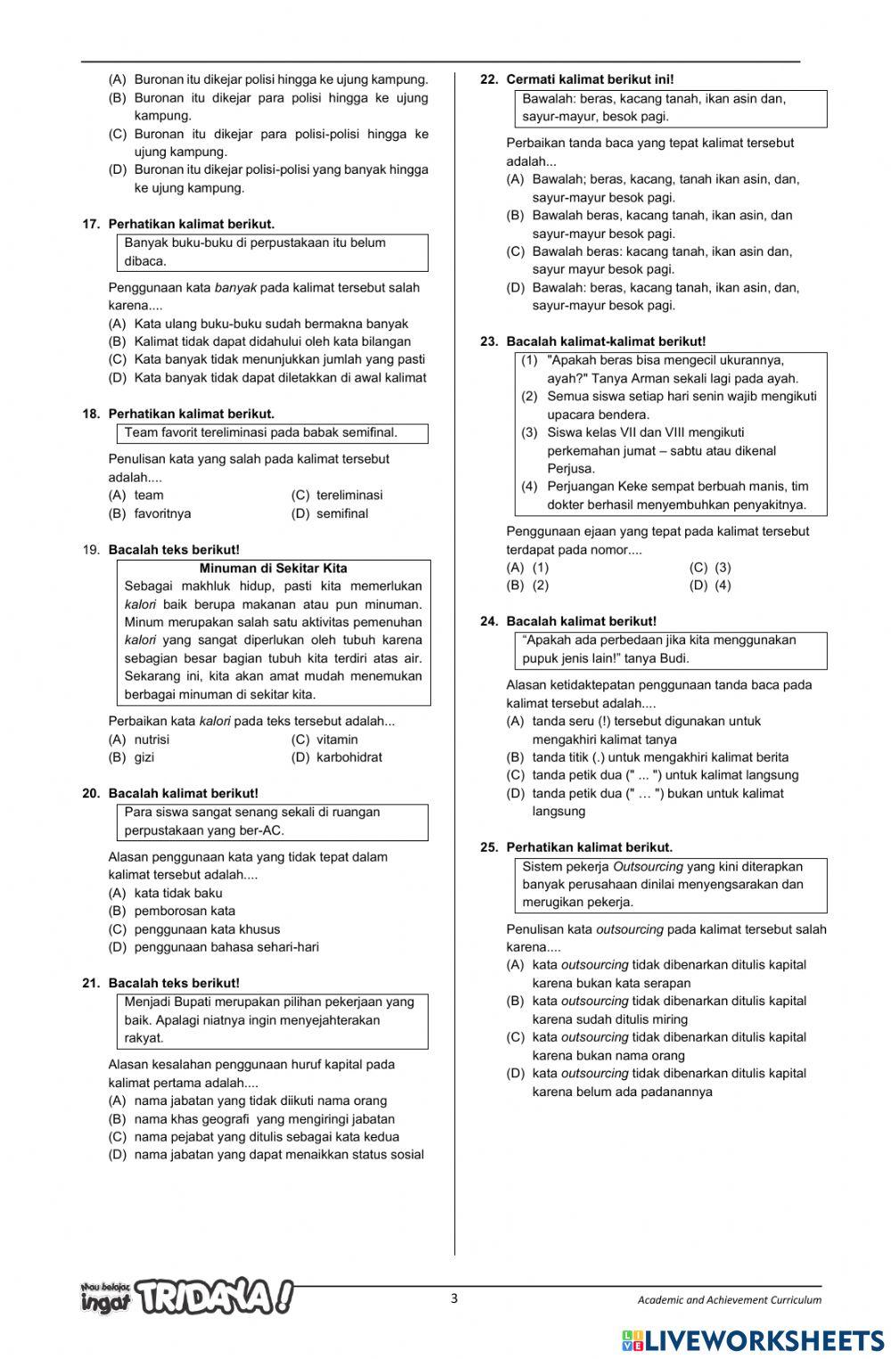 Kalimat Efektif & Huruf Kapital worksheet | Live Worksheets