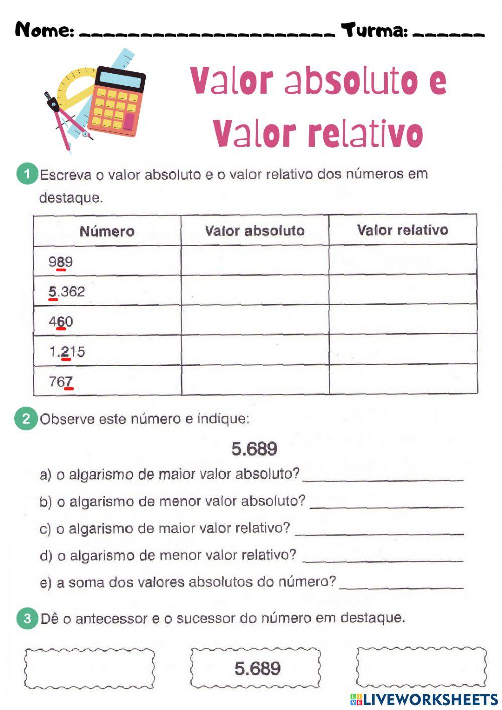 Valor Absoluto E Valor Relativo Atividades🕐 Siga a série B dos jogos de ...