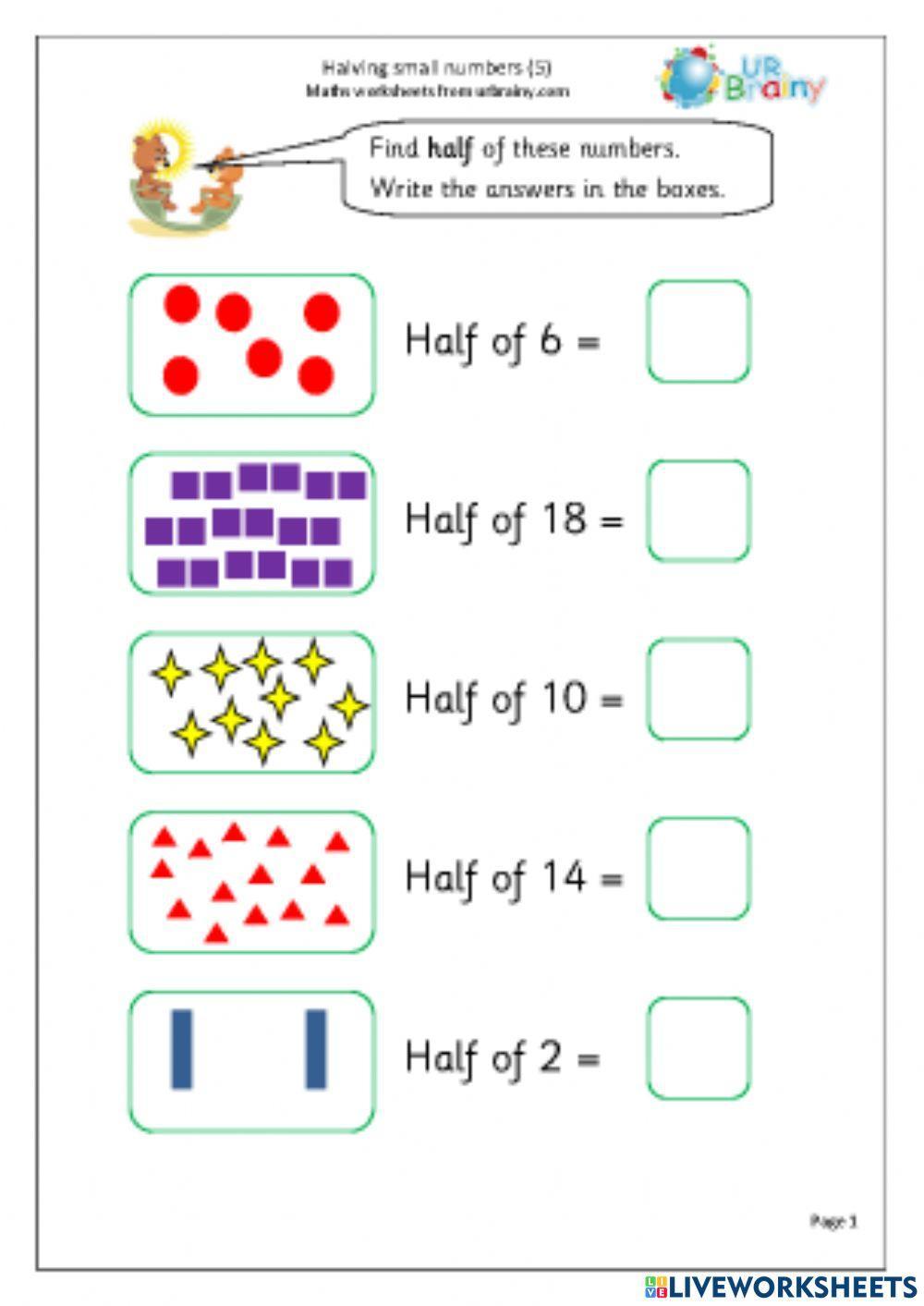 Half of numbers | Free Interactive Worksheets | 698533