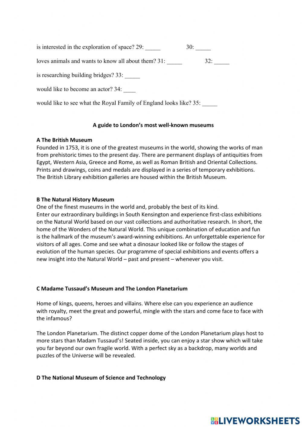 Museum 698901 | Trang Nguyen | LiveWorksheets