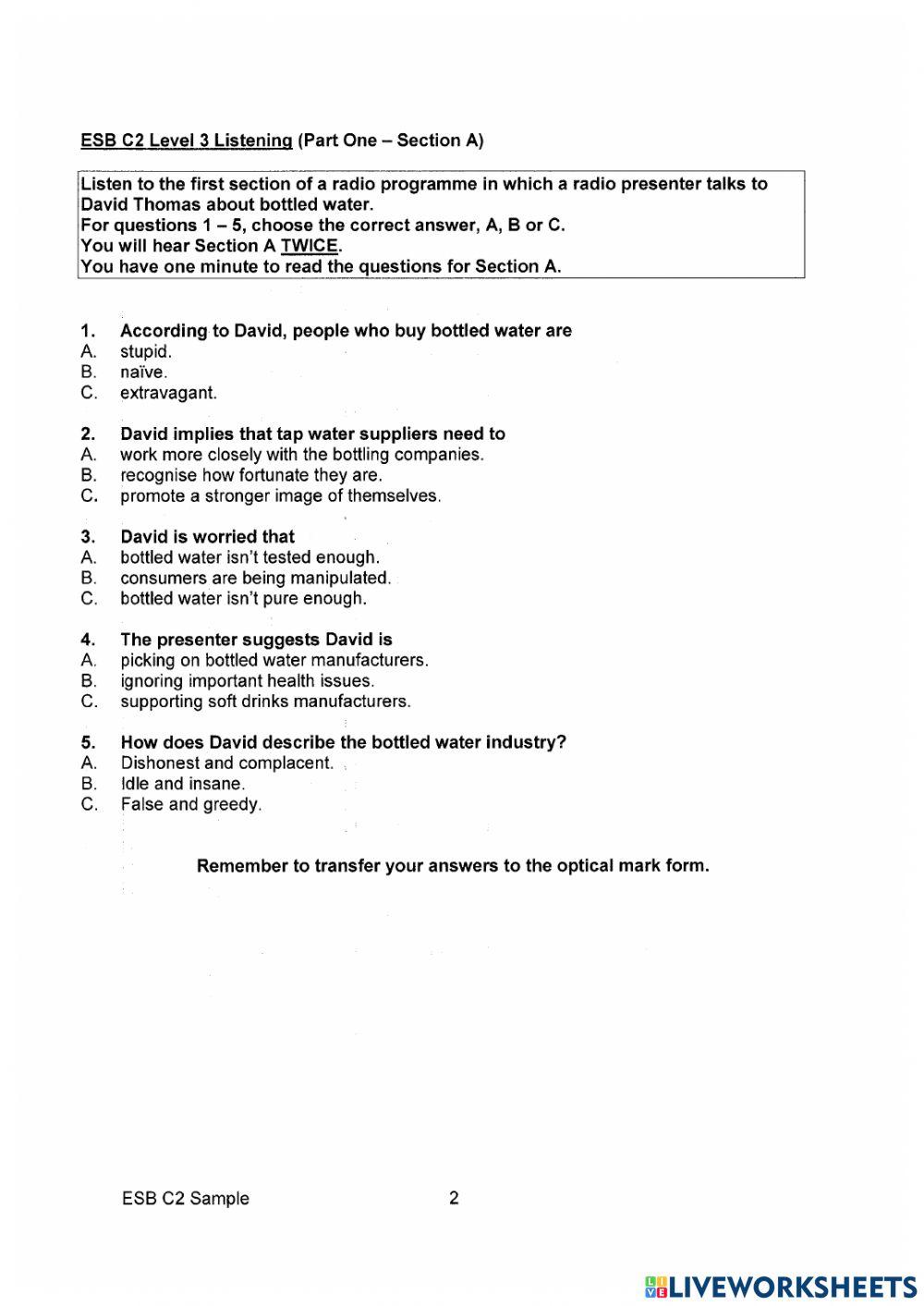 ESB C2 LISTENIN… | Free Interactive Worksheets | 4702148