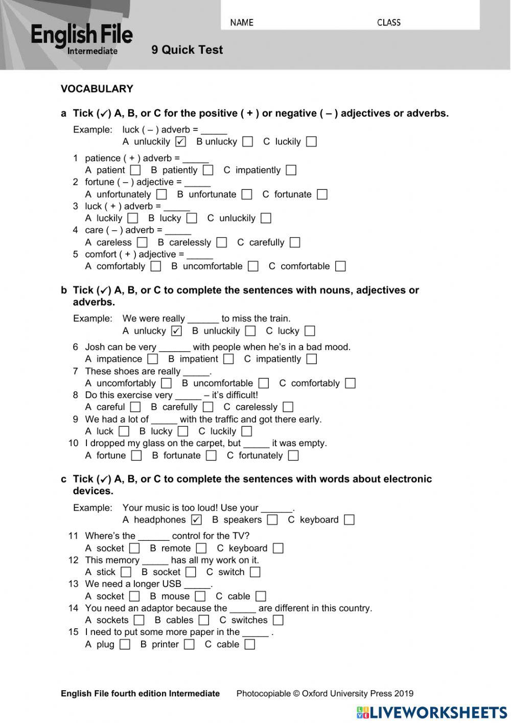 Intermediate Quick 9 online exercise for | Live Worksheets