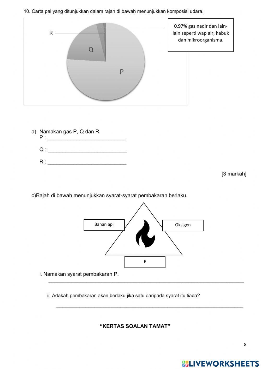 PAT Sains T1 Set 2 worksheet | Live Worksheets