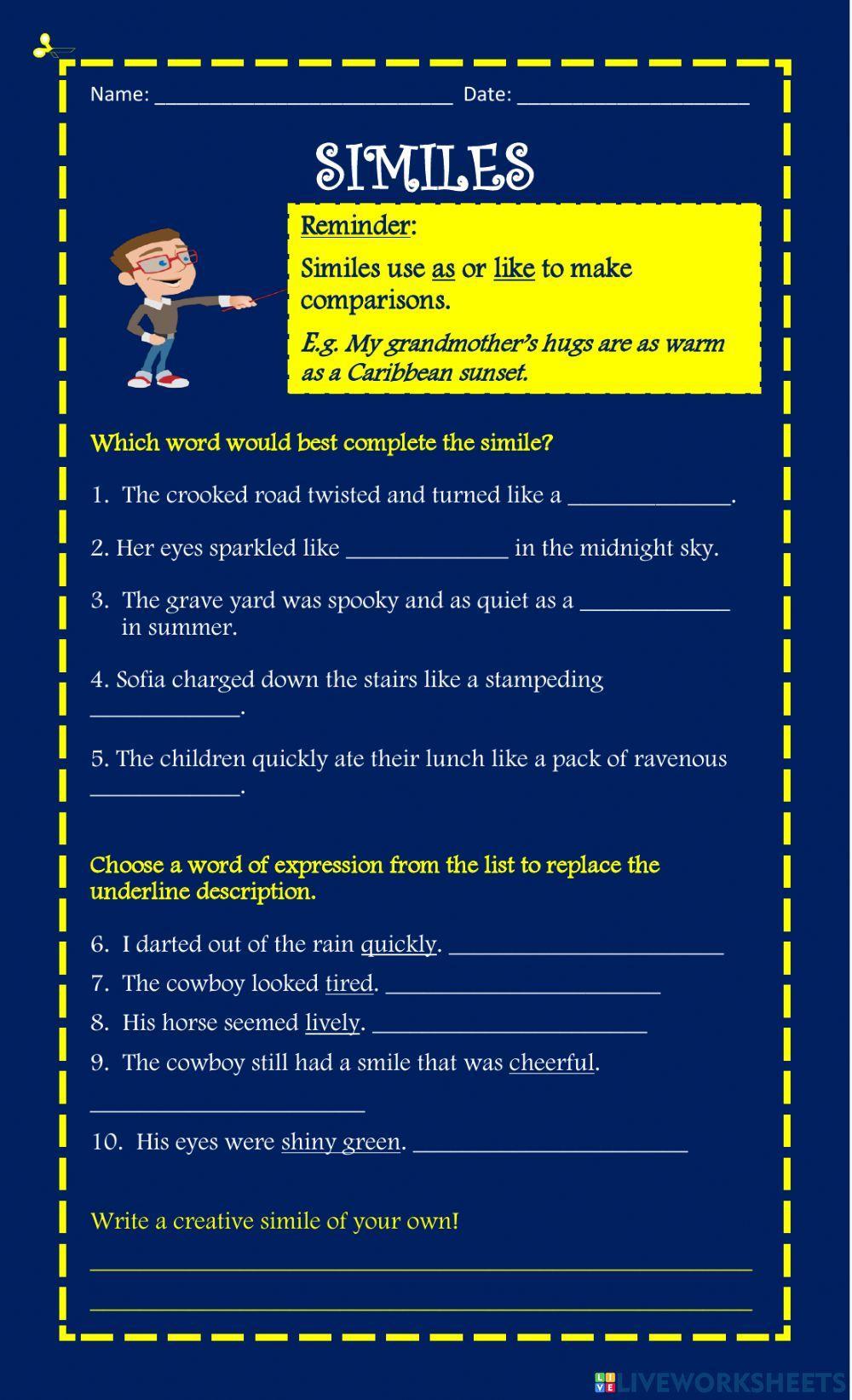 2193797 | Similes | JSJones | LiveWorksheets