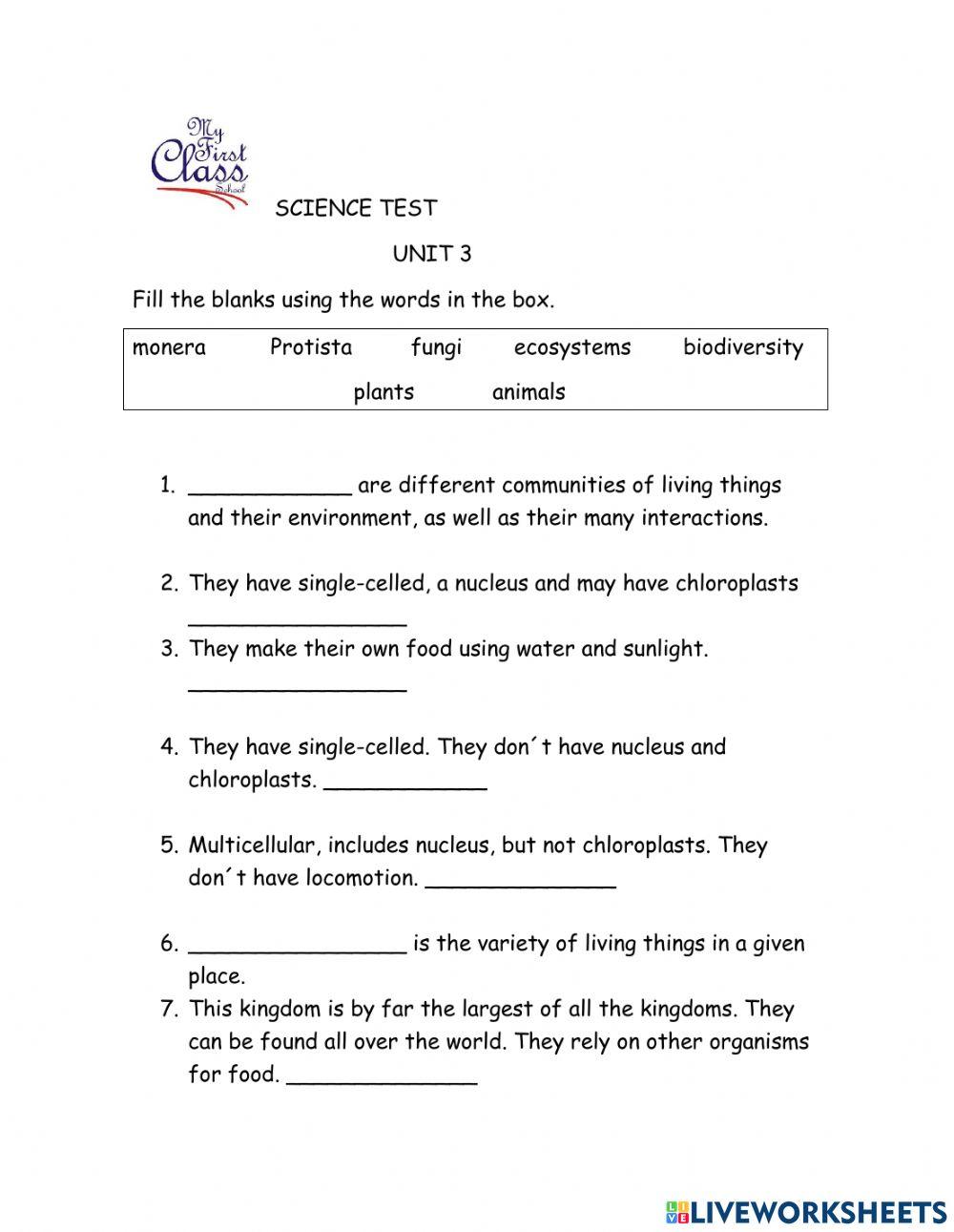 Science 699855 | Doria Tacea | LiveWorksheets