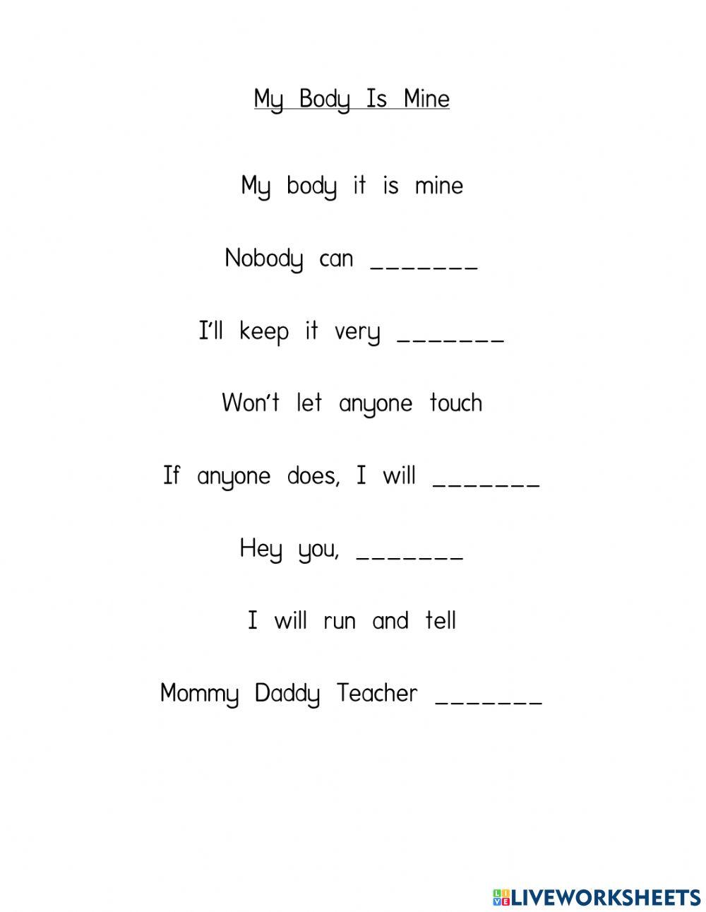 My Body Is Mine interactive worksheet | Live Worksheets