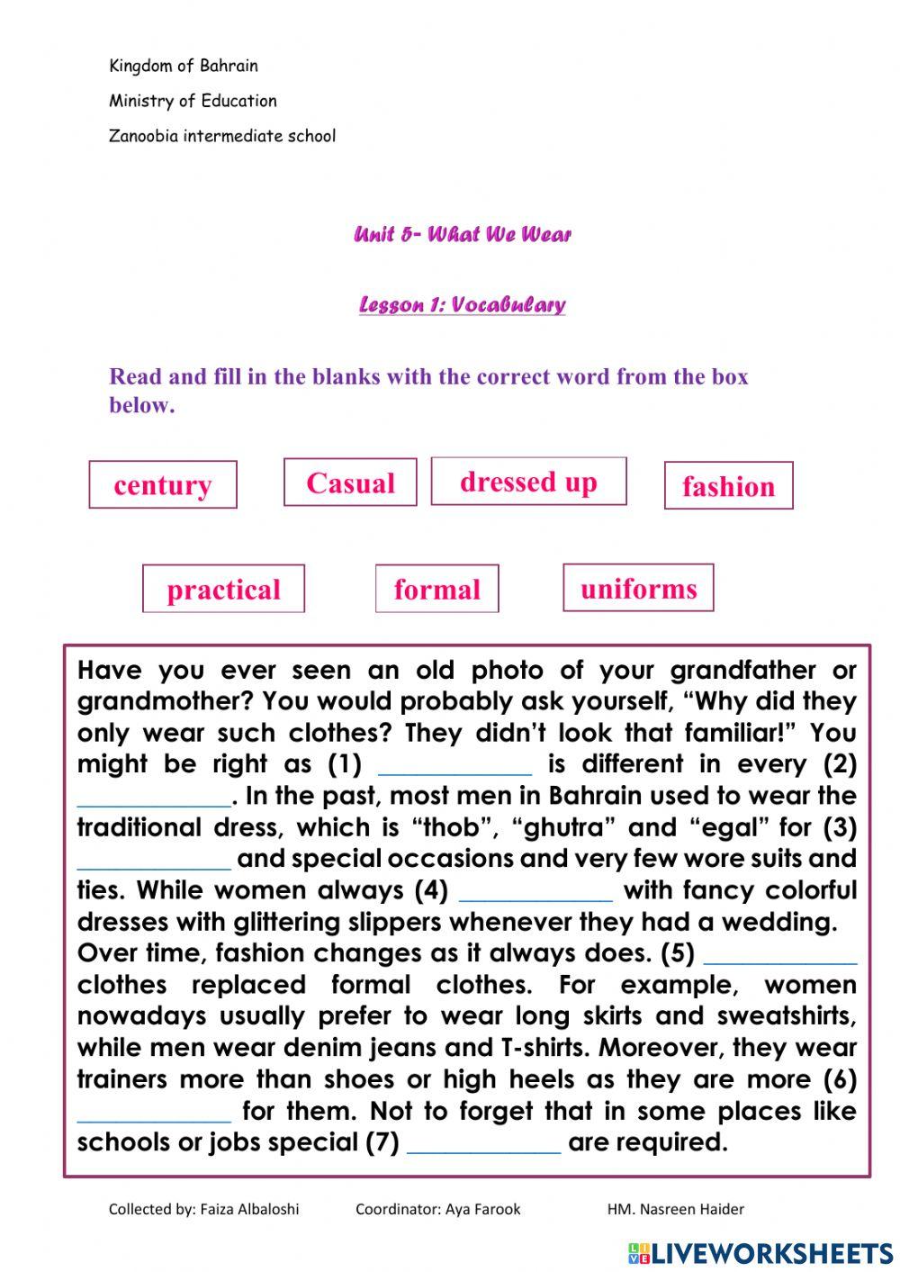 Unit 5 -What We… | Free Interactive Worksheets | 700685