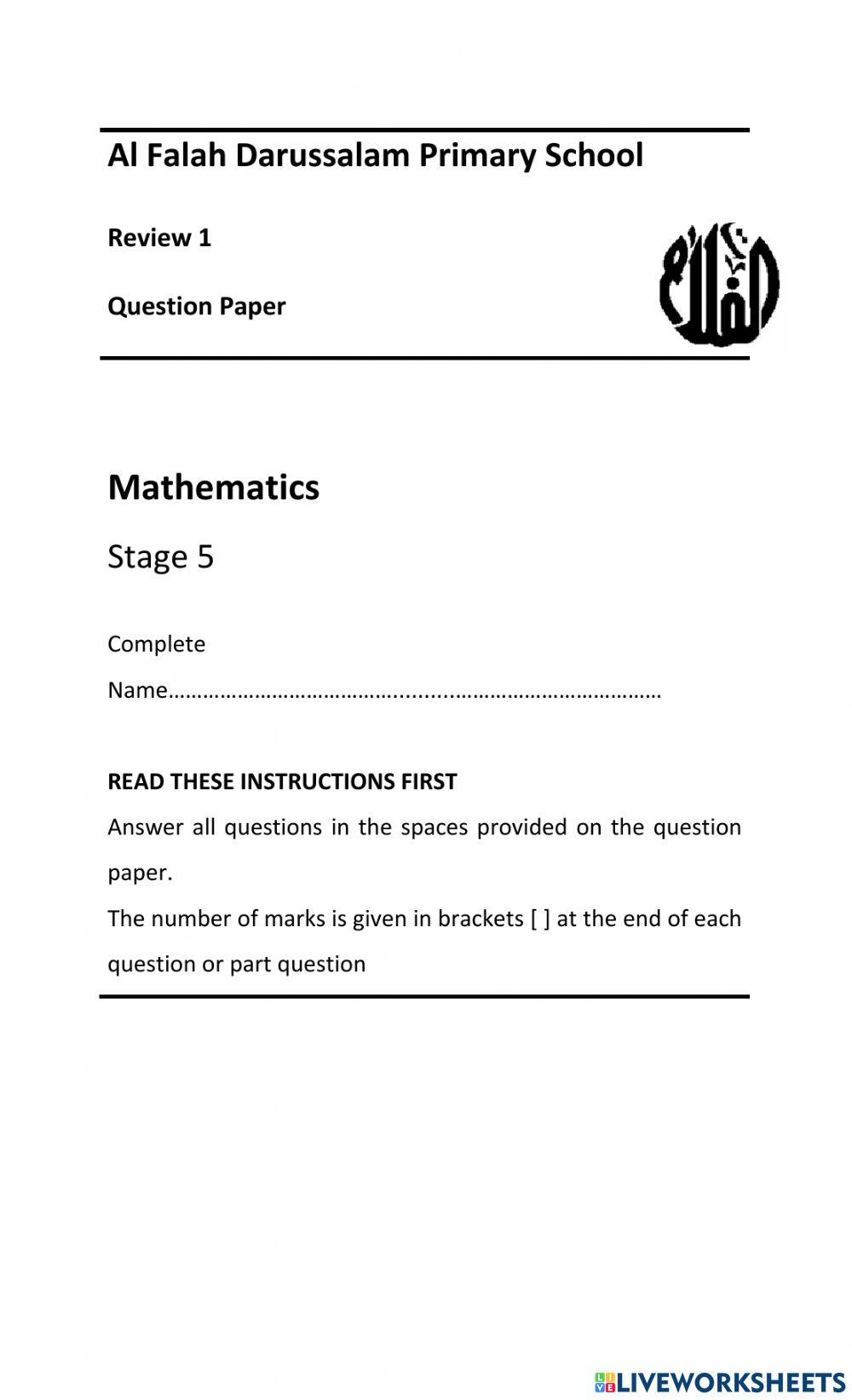 Review 1 interactive worksheet for Grade 5 | Live Worksheets