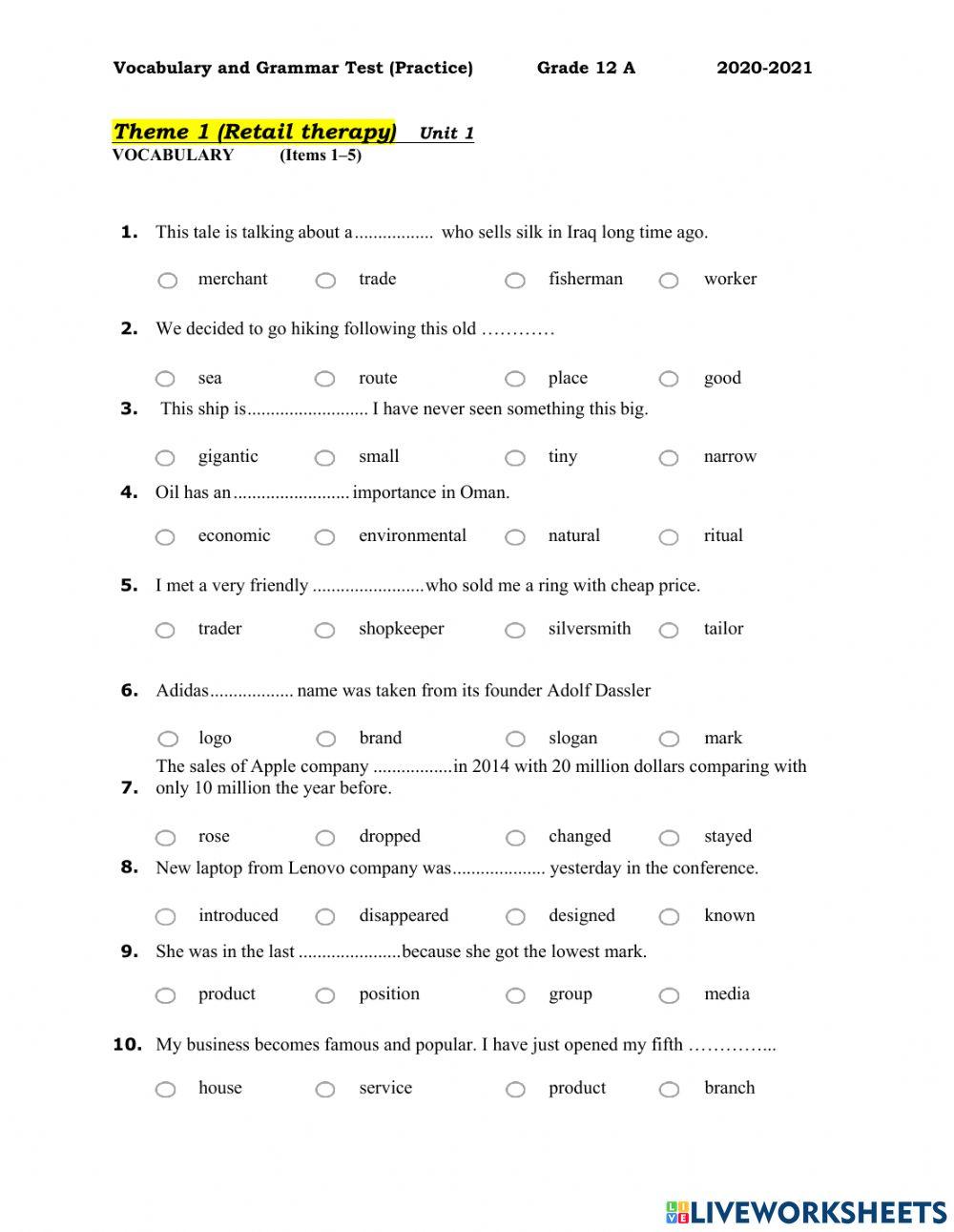 12 grammar rev 1 online exercise for | Live Worksheets