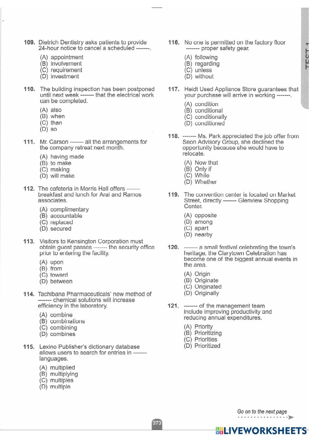 TOEIC Parts 5 - 6. online exercise for | Live Worksheets