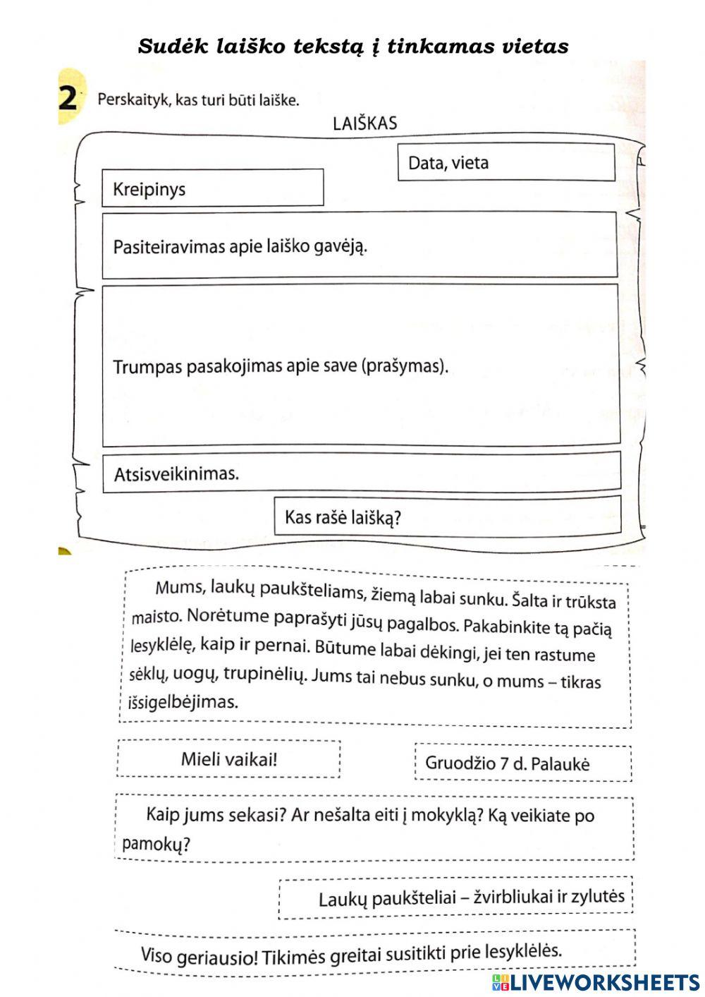 Laiško rašymo eiliškumas worksheet | Live Worksheets