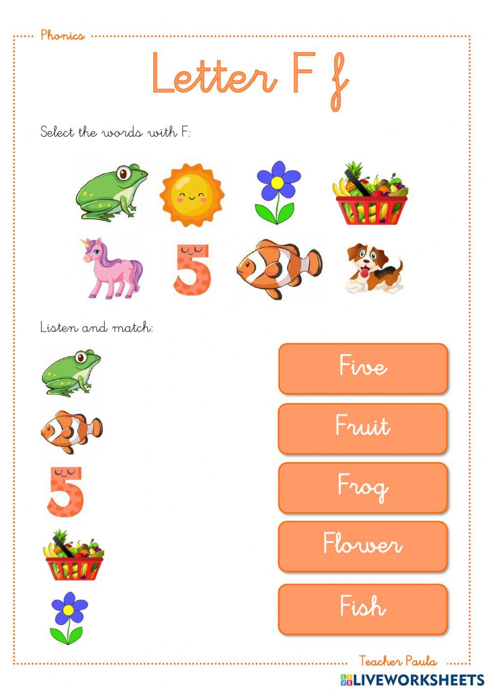 Letter F worksheet for 1º | Live Worksheets