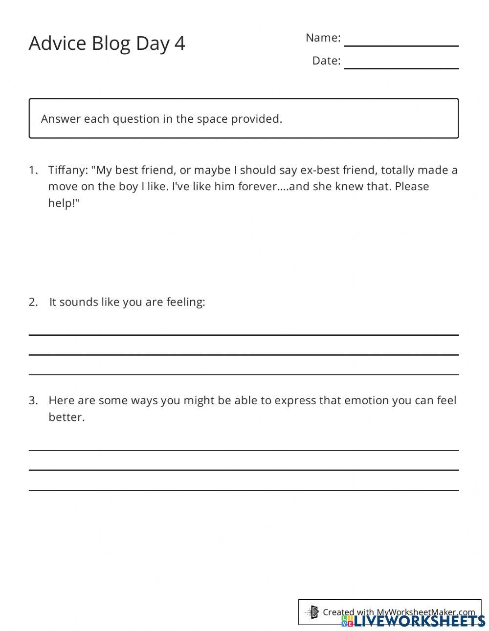 Advice Day 4 worksheet | Live Worksheets