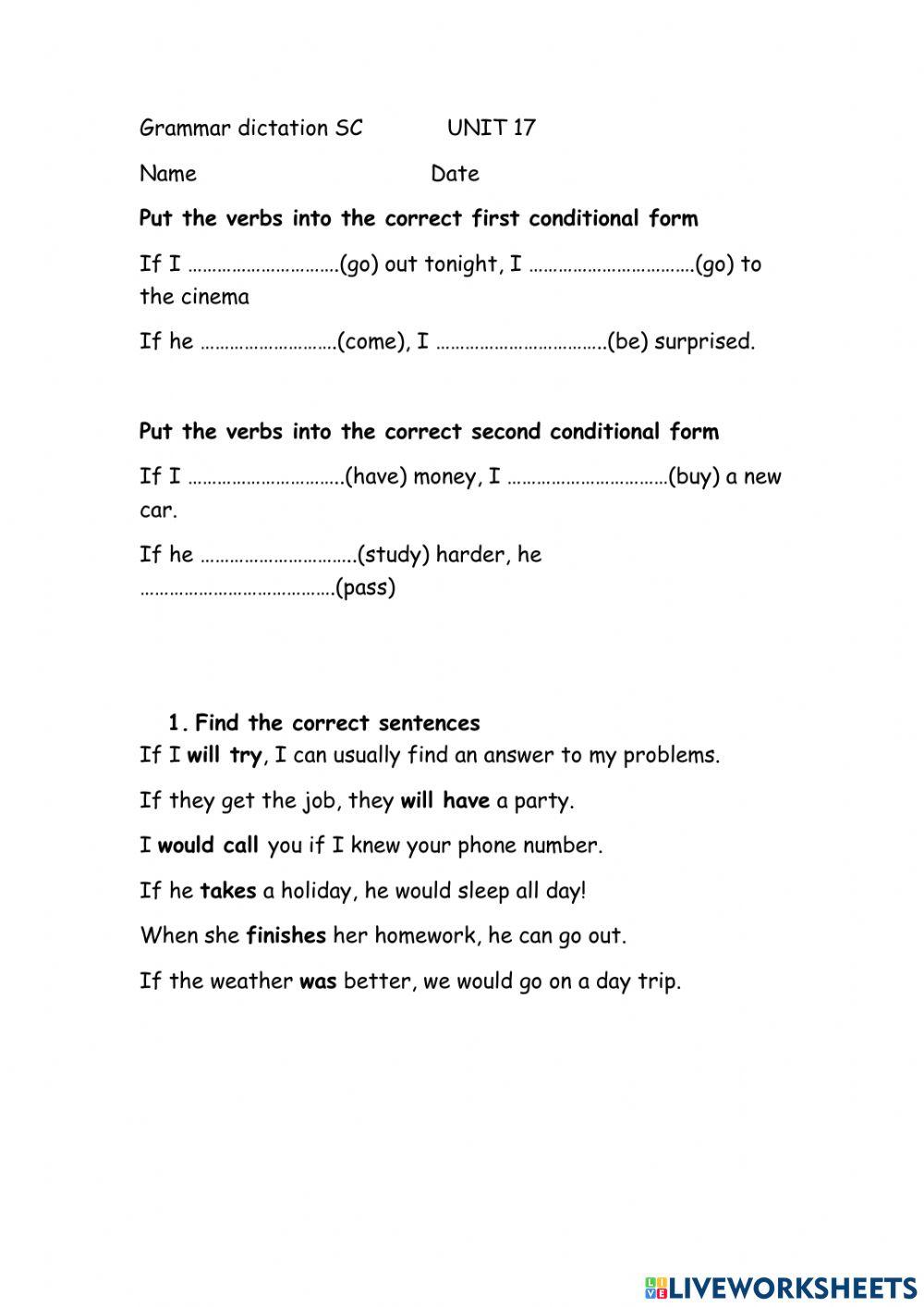 Grammar dictation online pdf exercise | Live Worksheets