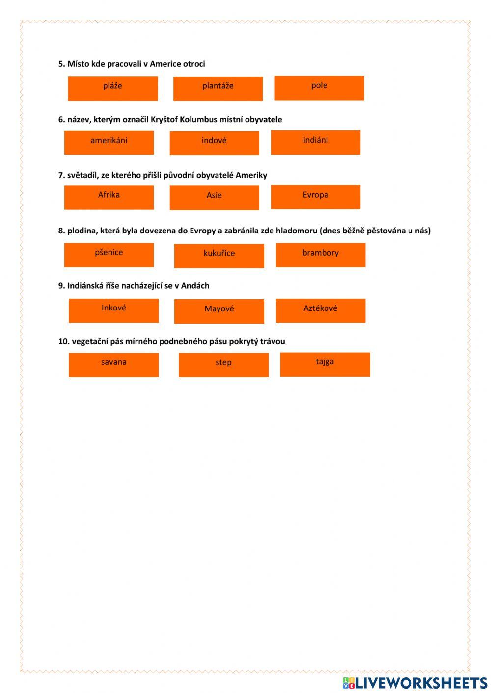 Opakování ameri… | Free Interactive Worksheets | 702387