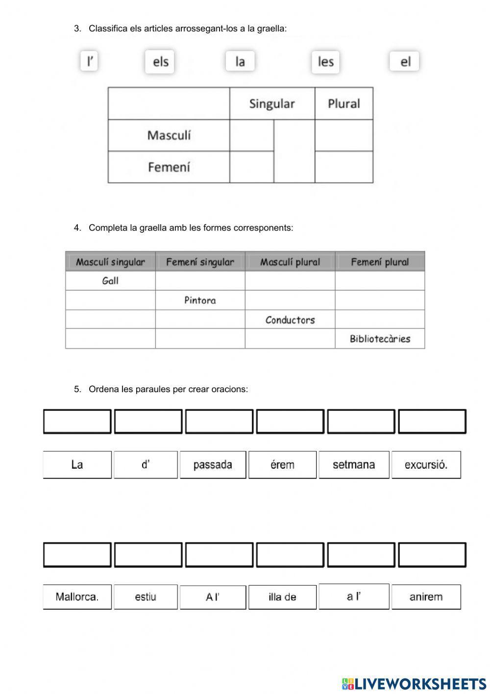 Els articles | Free Interactive Worksheets | 702890
