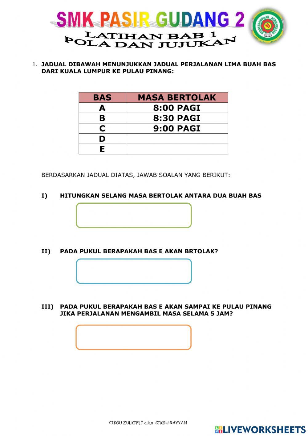 Pola dan jujukan exercise | Live Worksheets