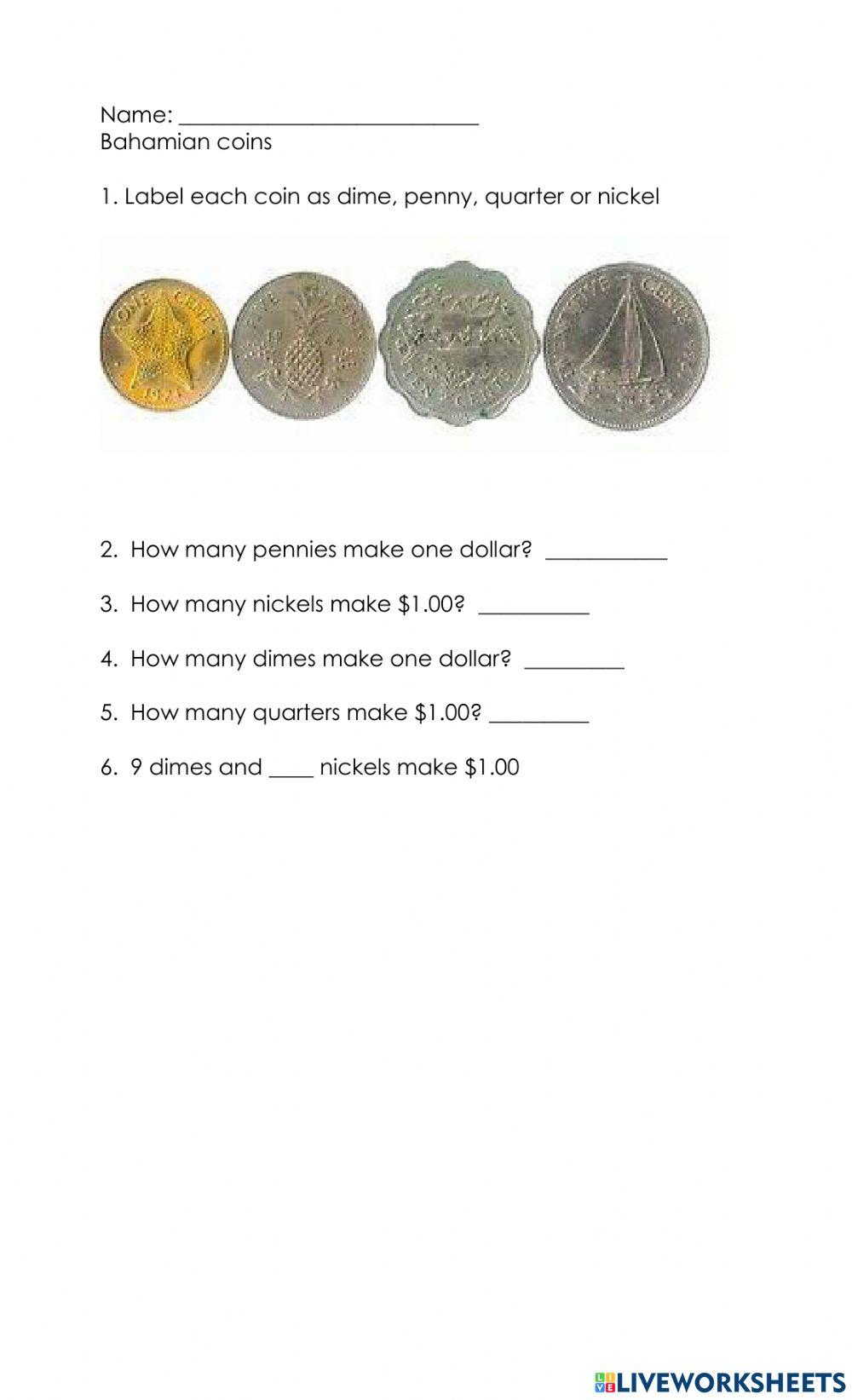 Bahamian Coins interactive worksheet | Live Worksheets