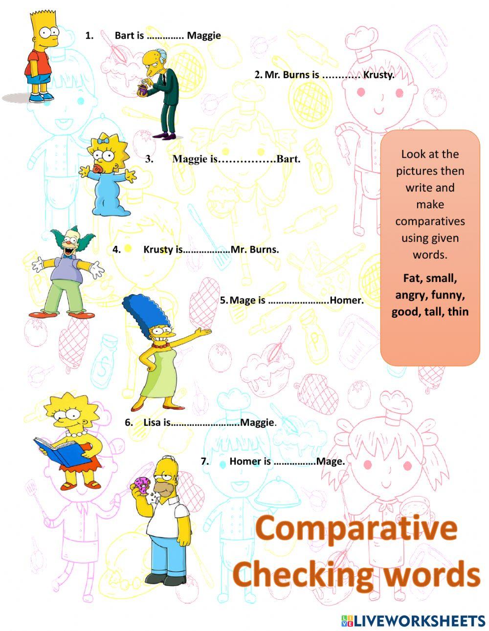 Comparative checking words worksheet | Live Worksheets
