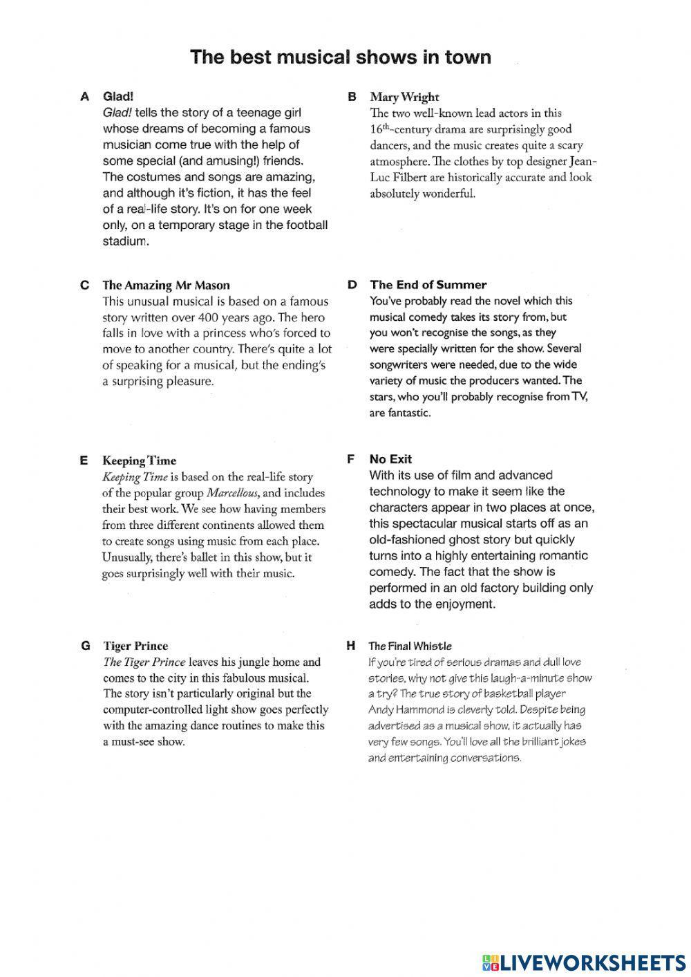 PET - Reading p… | Free Interactive Worksheets | 704101