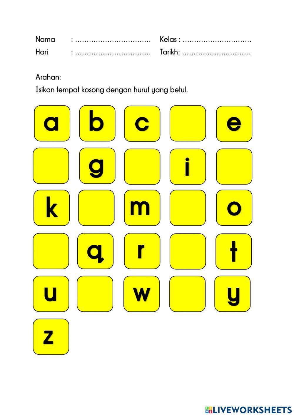 Huruf Kecil interactive activity for 1 | Live Worksheets