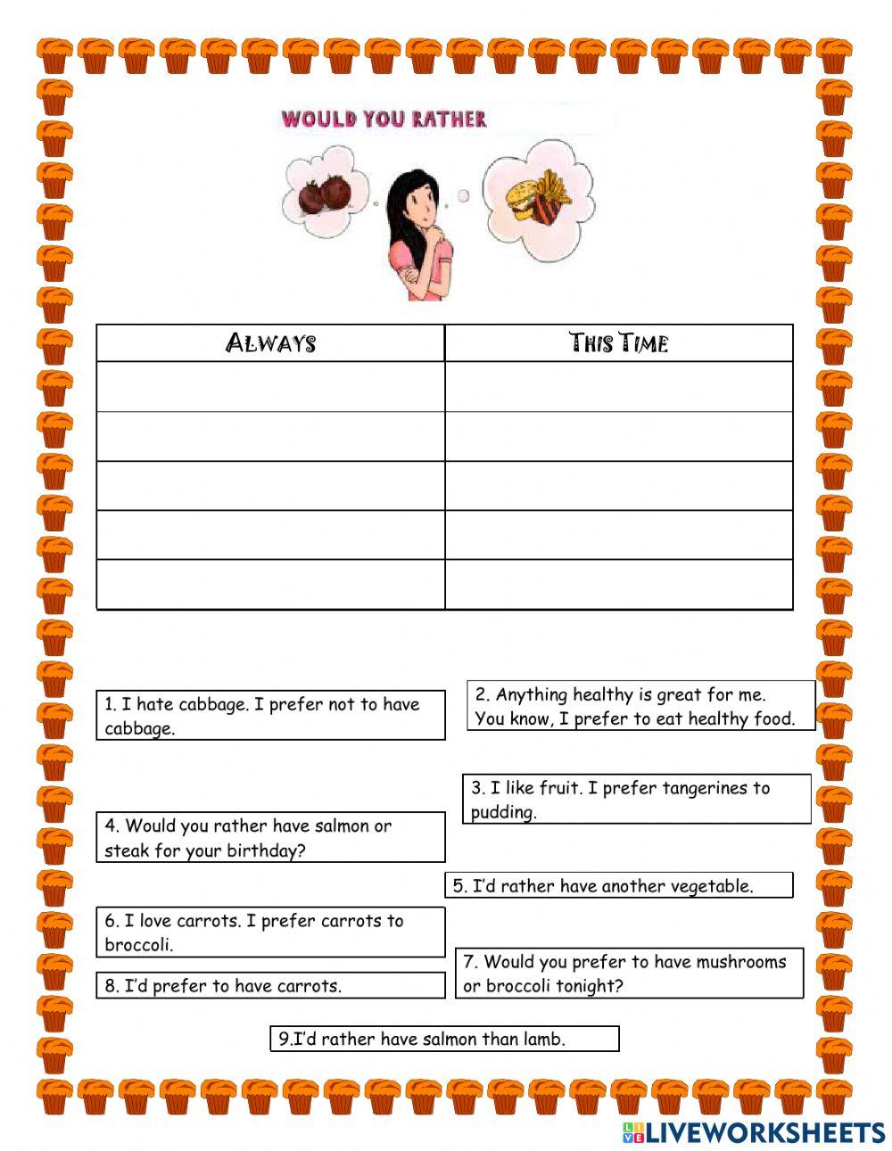 Prefer & rather | Free Interactive Worksheets | 704252