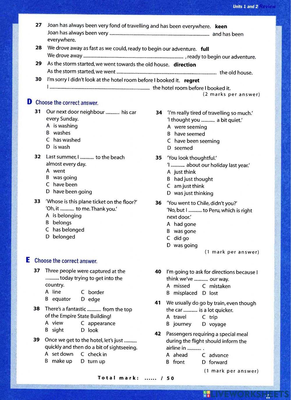 Destination b2 test activity | Live Worksheets