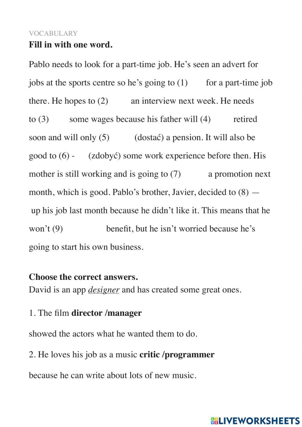 Work-related vocabulary worksheet | Live Worksheets