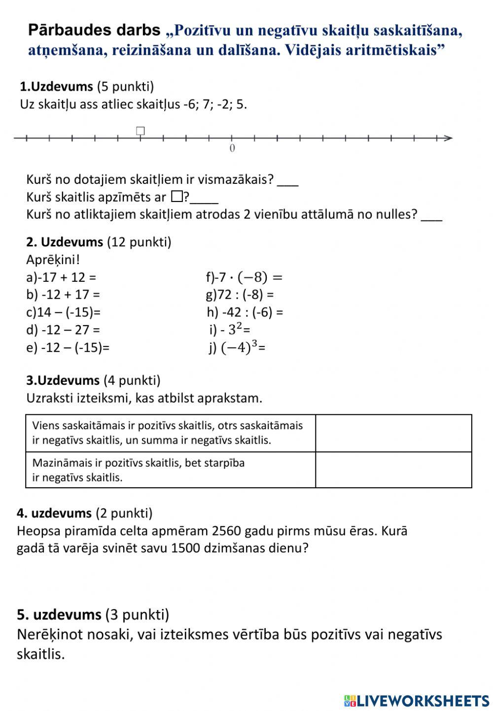 Pārbaudes darbs… | Free Interactive Worksheets | 704655