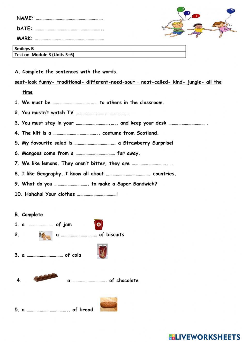 SMILEYS B UNITS 5-6 worksheet | Live Worksheets