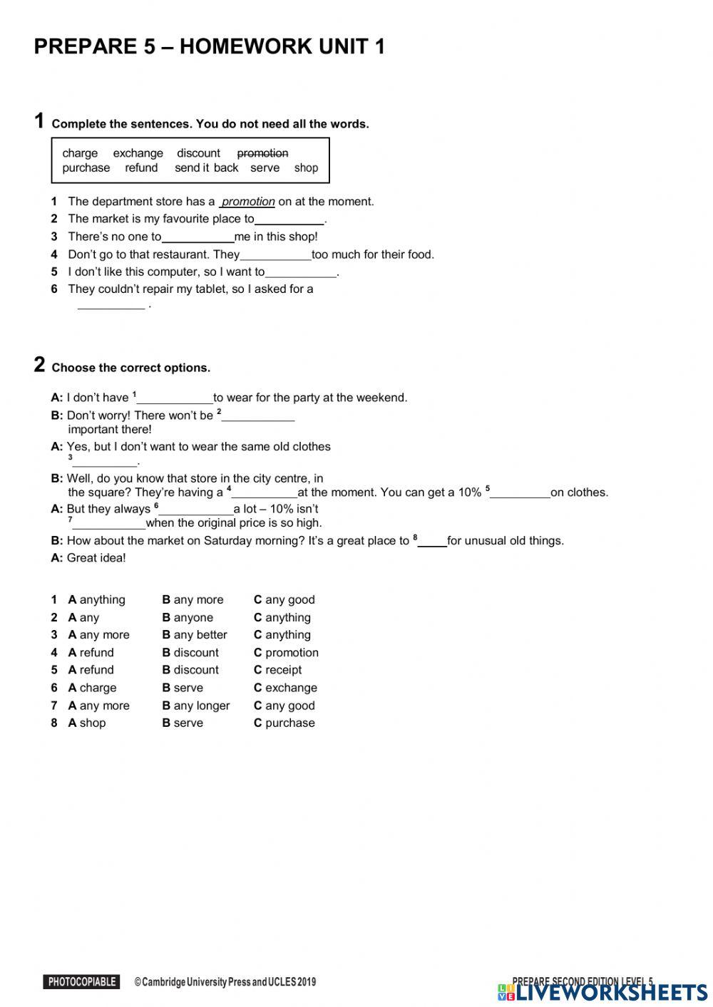 Prepare 5 unit … | Free Interactive Worksheets | 6412368
