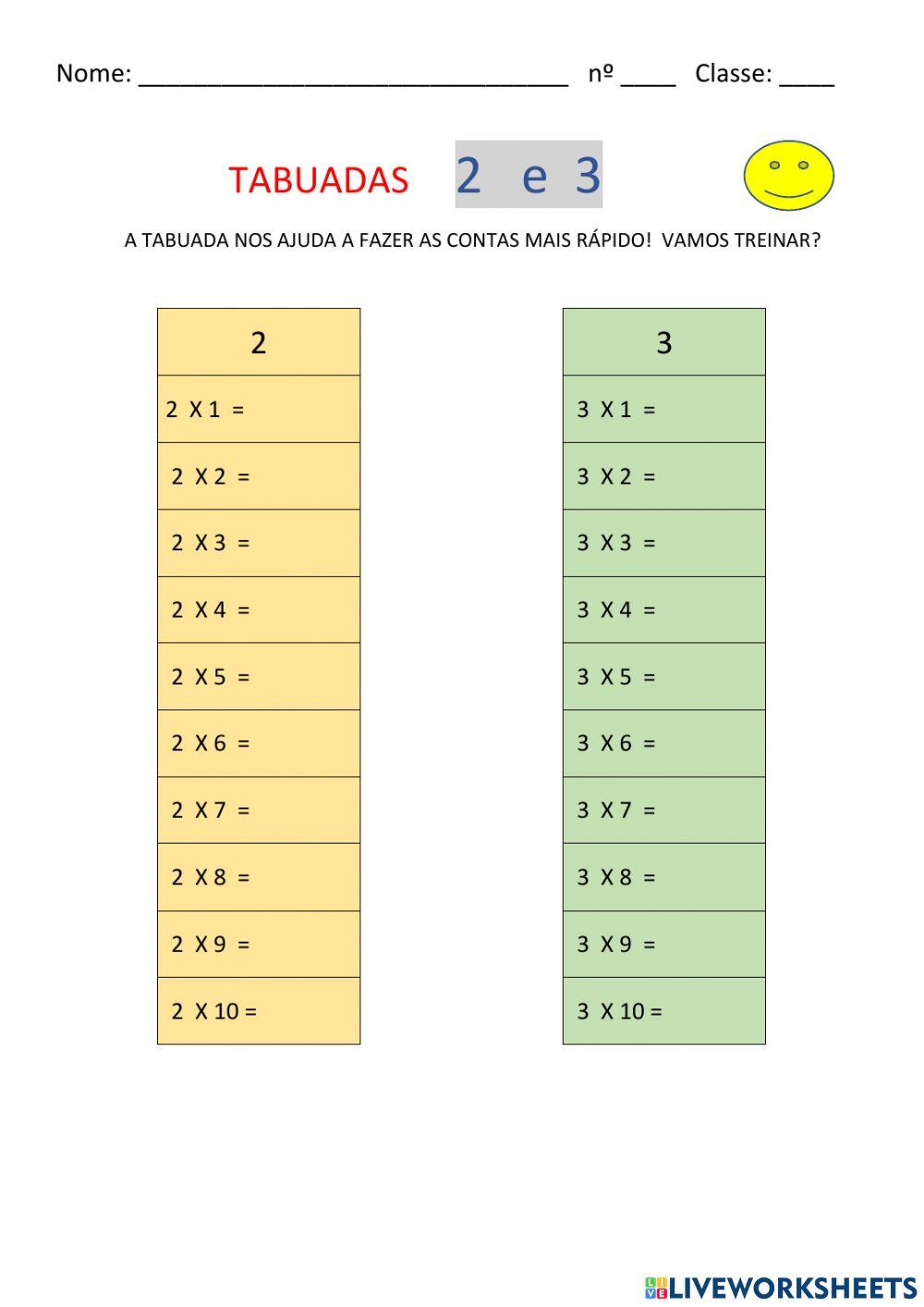 TABUADAS 2 E 3 worksheet | Live Worksheets